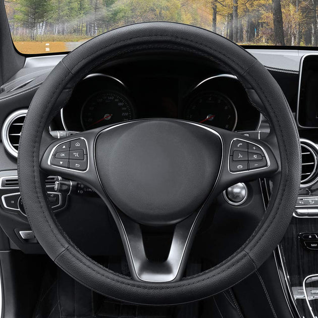 Cofit Microfiber Leather Steering Wheel Cover Universal Size 37 38cm Black